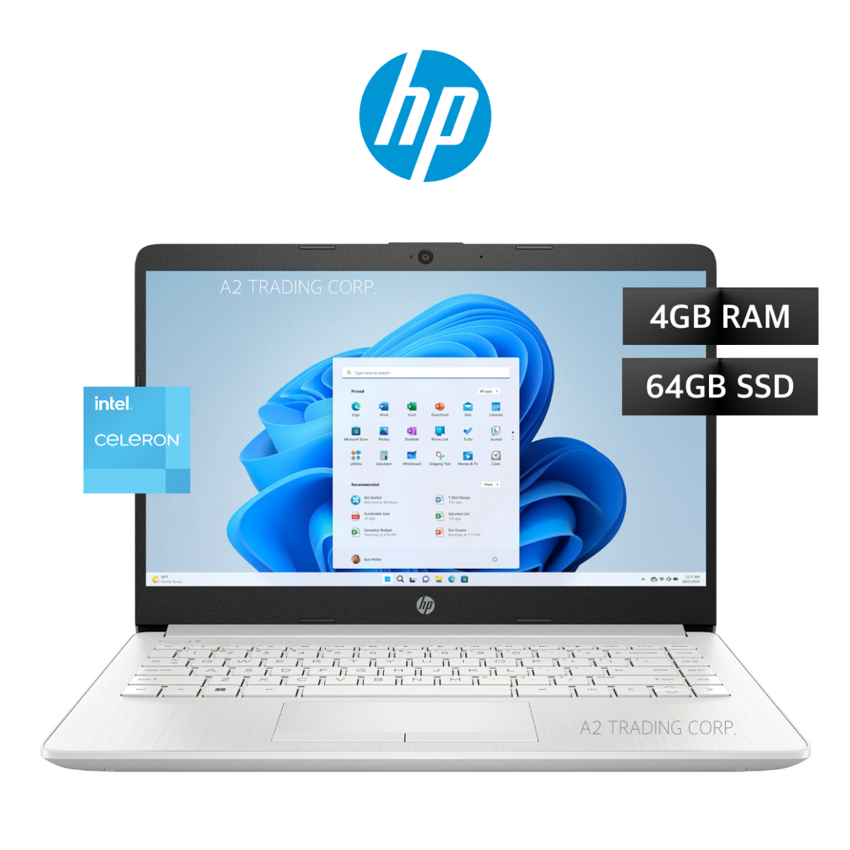 HP 14" Laptop, Intel Celeron N4120, 4GB RAM, 64GB eMMC, Windows 11 Home ...